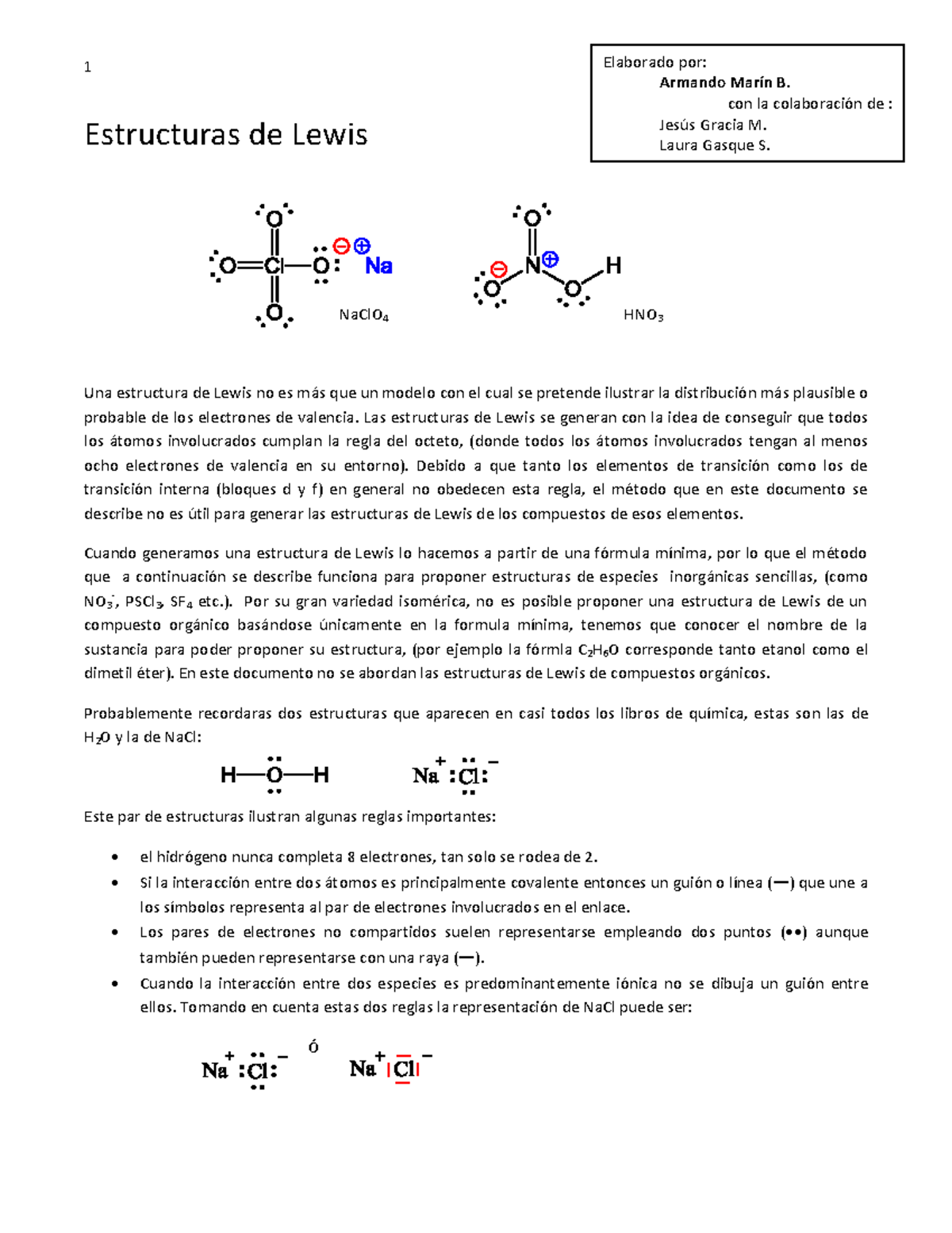 Estructuras de Lewis por Armando Marin B 17508 - 1 Estructuras de Lewis ...