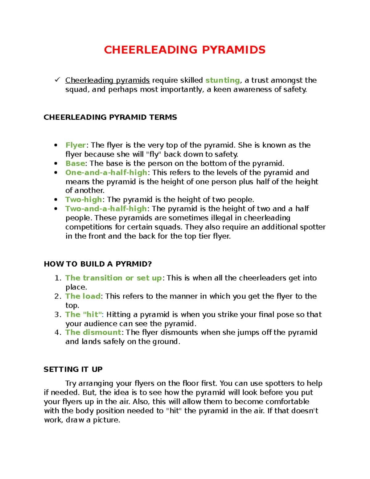 Cheerleading Pyramids - CHEERLEADING PYRAMID TERMS Flyer: The flyer is ...