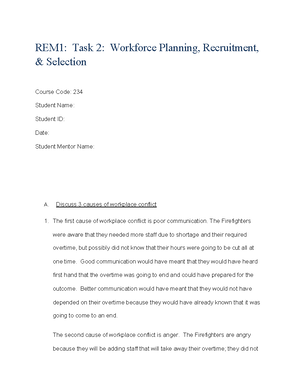 C234 Task 2 workforce planning - REM1: Task 2: Workforce Planning ...