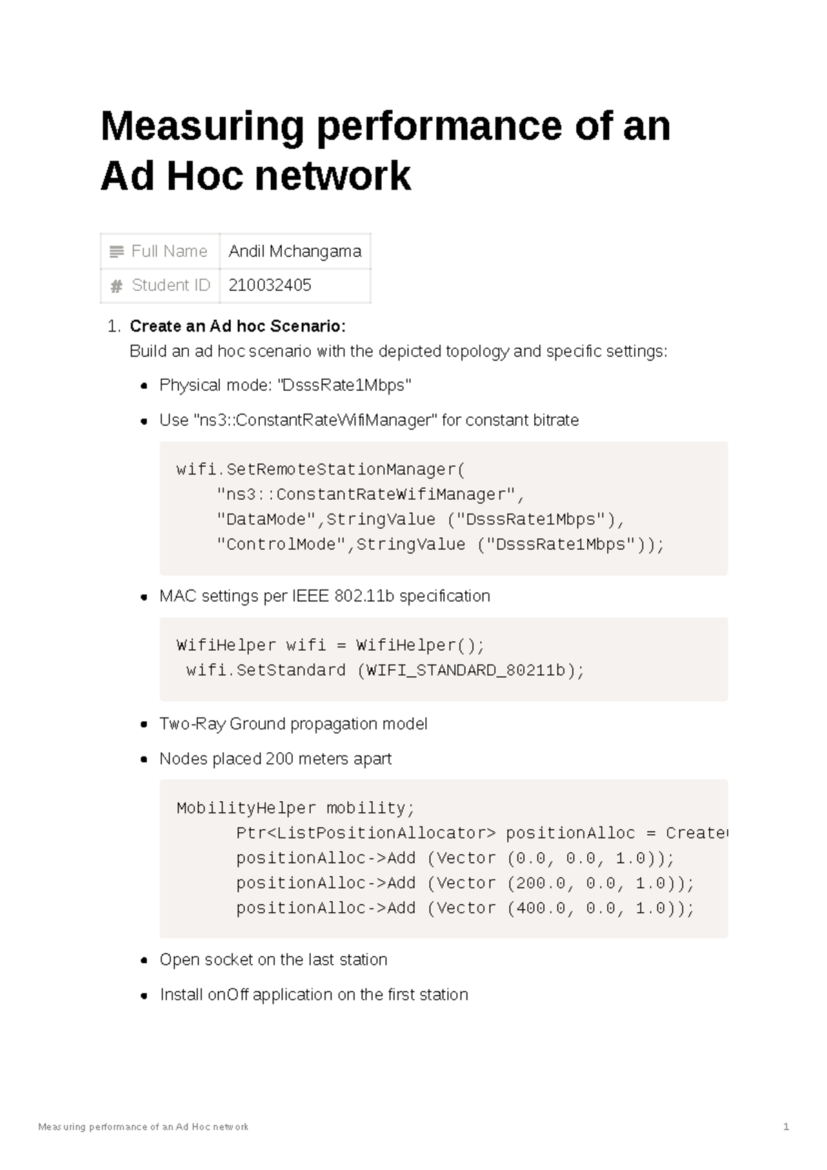 Measuring performance of an Ad Hoc network - Measuring performance of ...