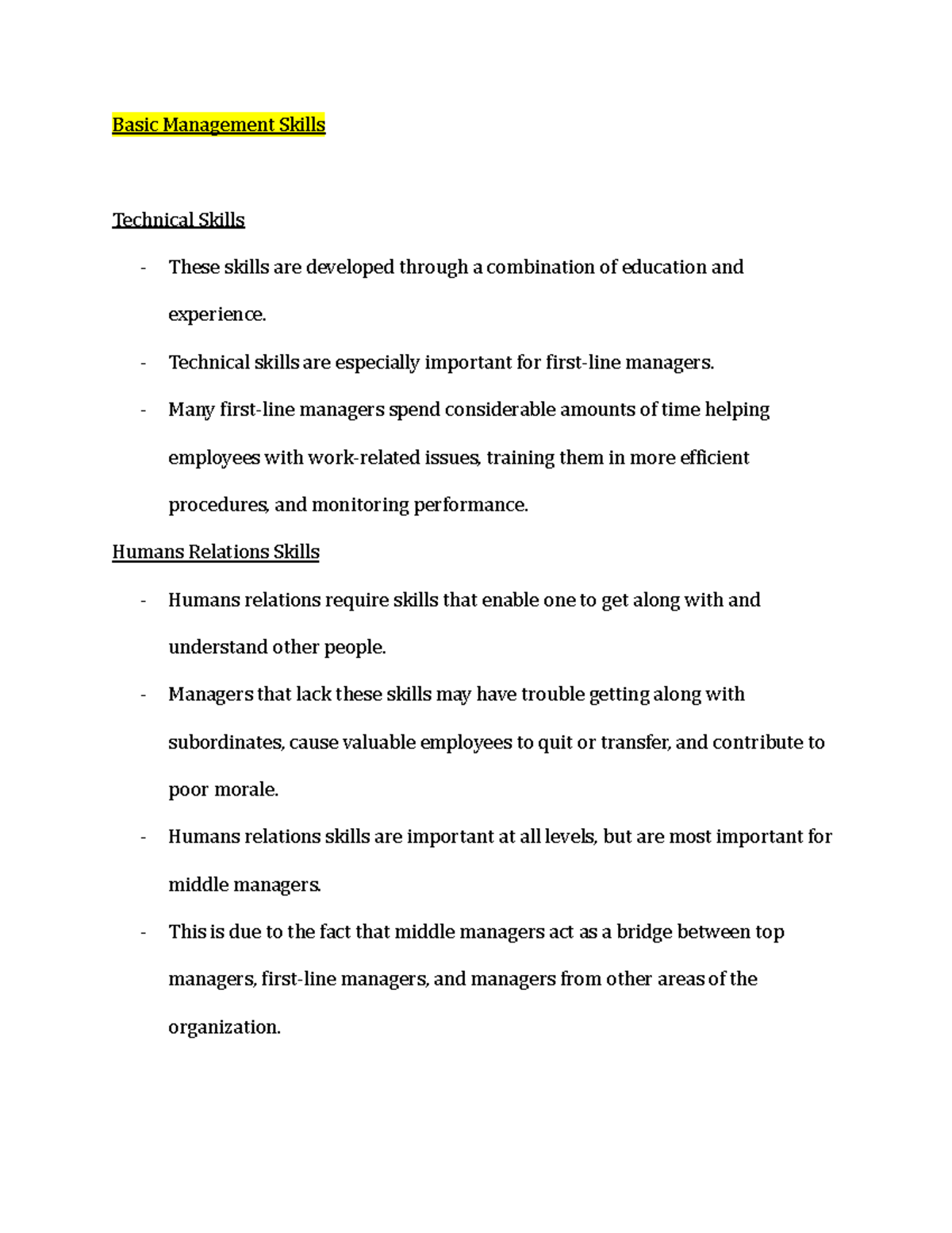 Business Management (10) - Basic Management Skills Technical Skills - These skills are developed ...