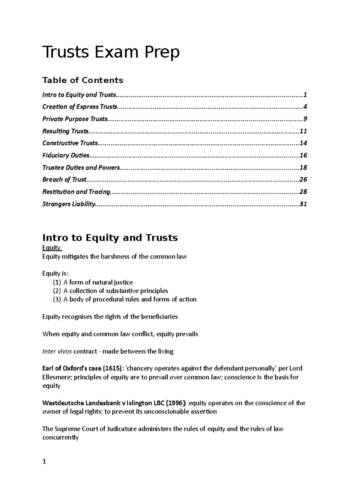 Trusts Revision - Trusts Exam Prep Table of Contents Intro to Equity ...