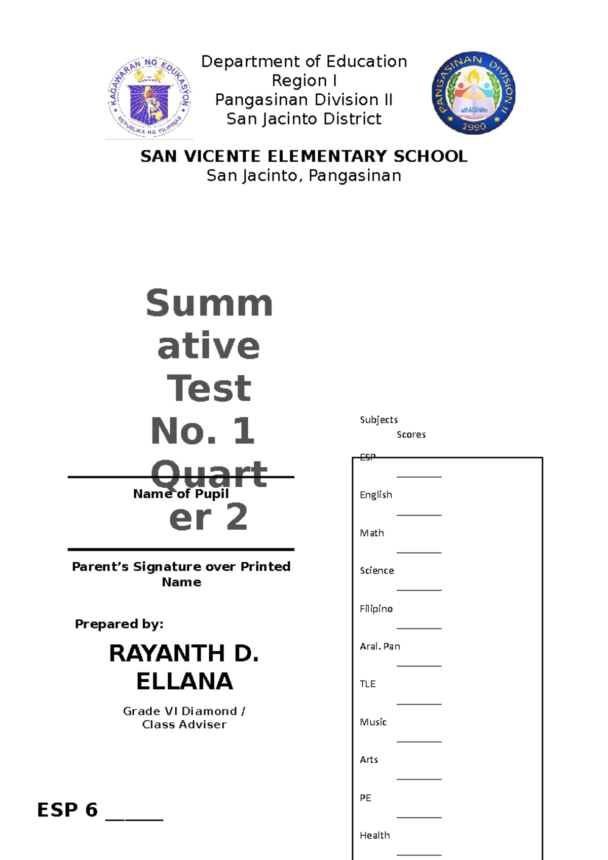 Summative Test Q2 1 - college - Department of Education Region I ...