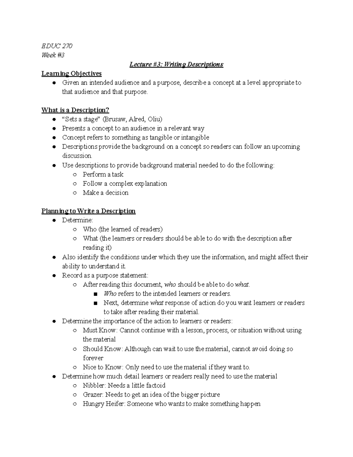 EDUC 270 - Lecture #3 - EDUC 270 Week # Lecture #3: Writing ...