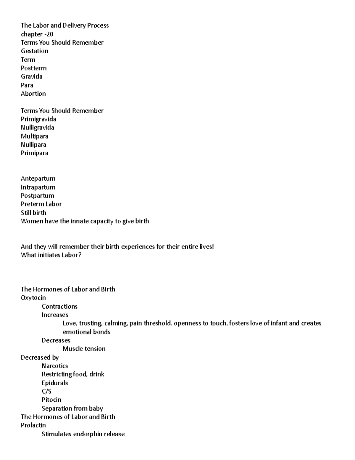 The Labor and Delivery Process PPT Outline - The Labor and Delivery ...