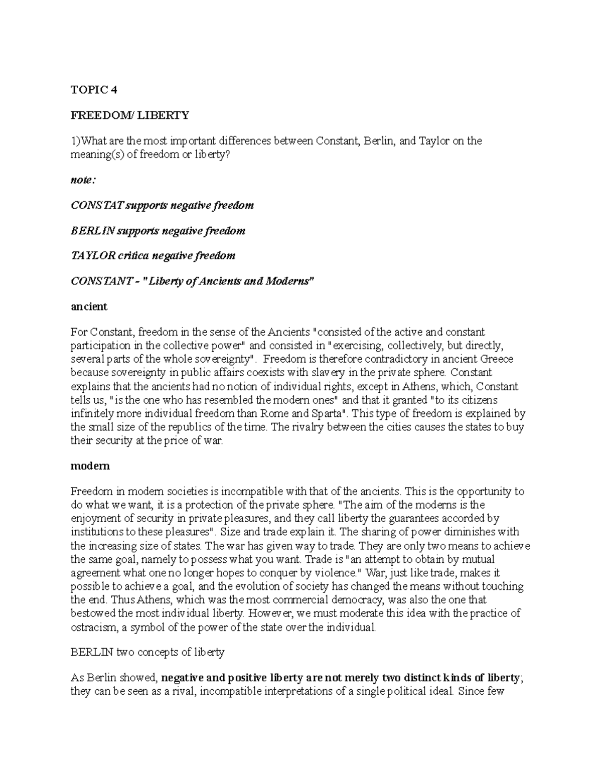 Topic 4- Freedom and Liberty - POLI 2201 - Douglascollege - Studocu