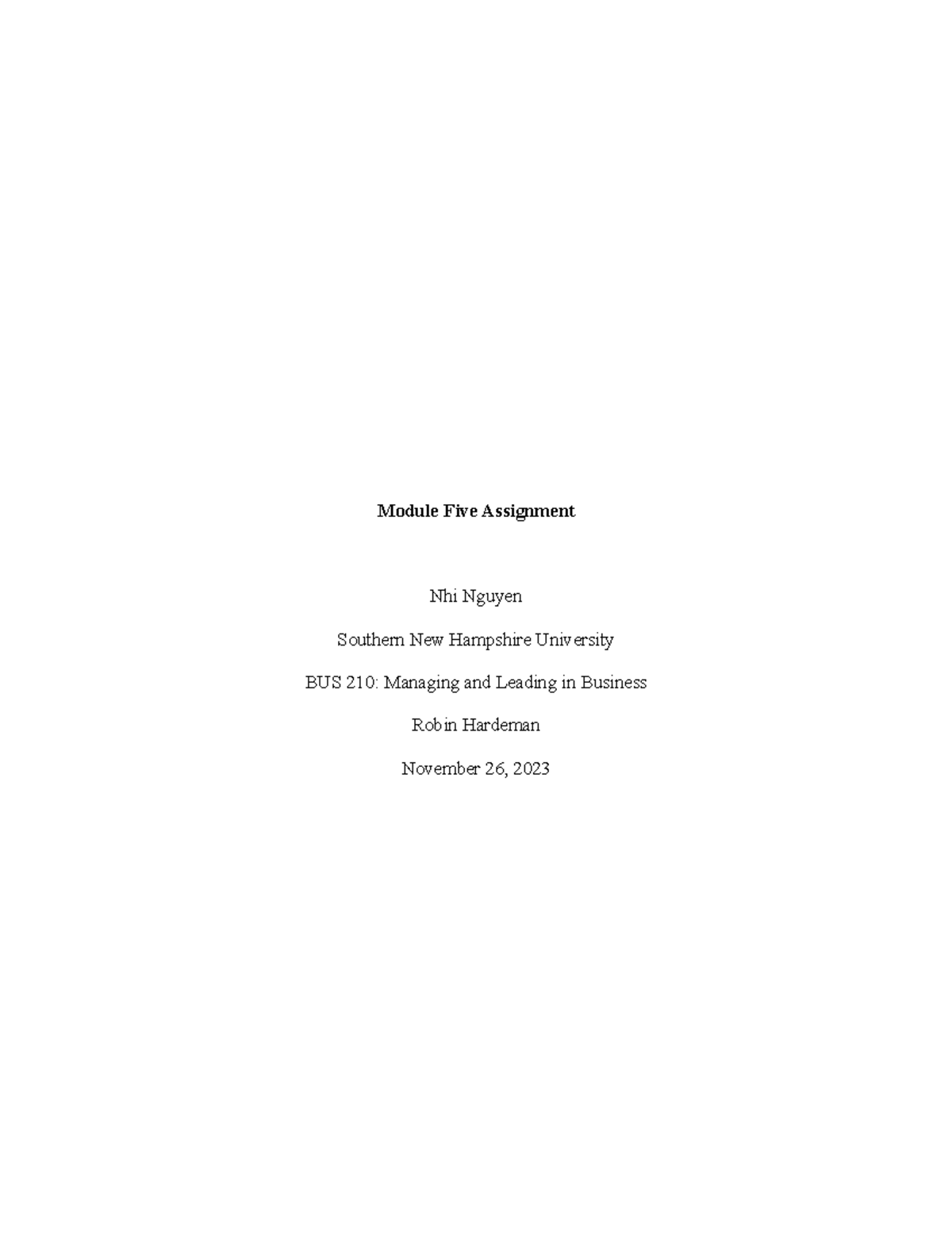 BUS 210 - Module Five Assignment - Module Five Assignment Nhi Nguyen ...