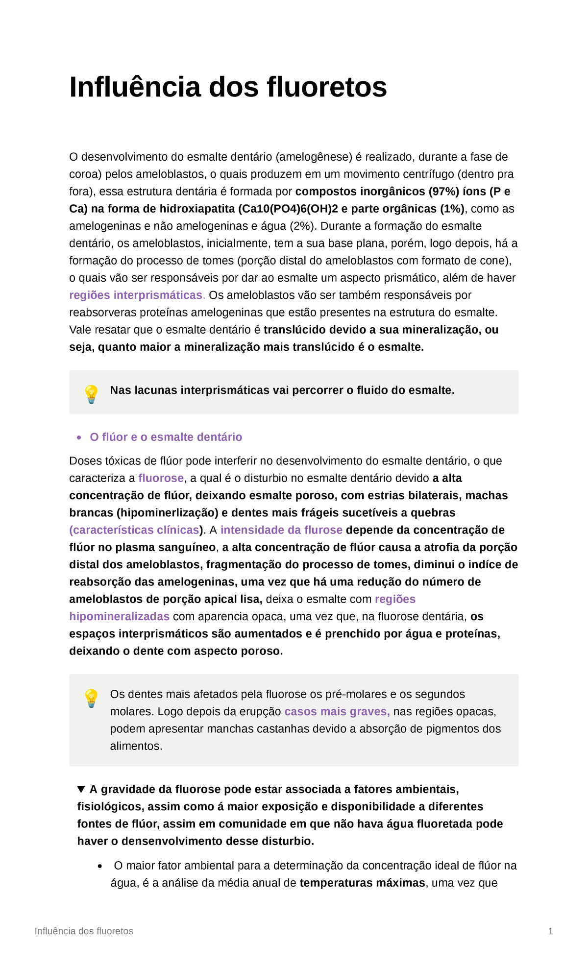 Influência dos fluoretos - Influência dos fluoretos O desenvolvimento ...