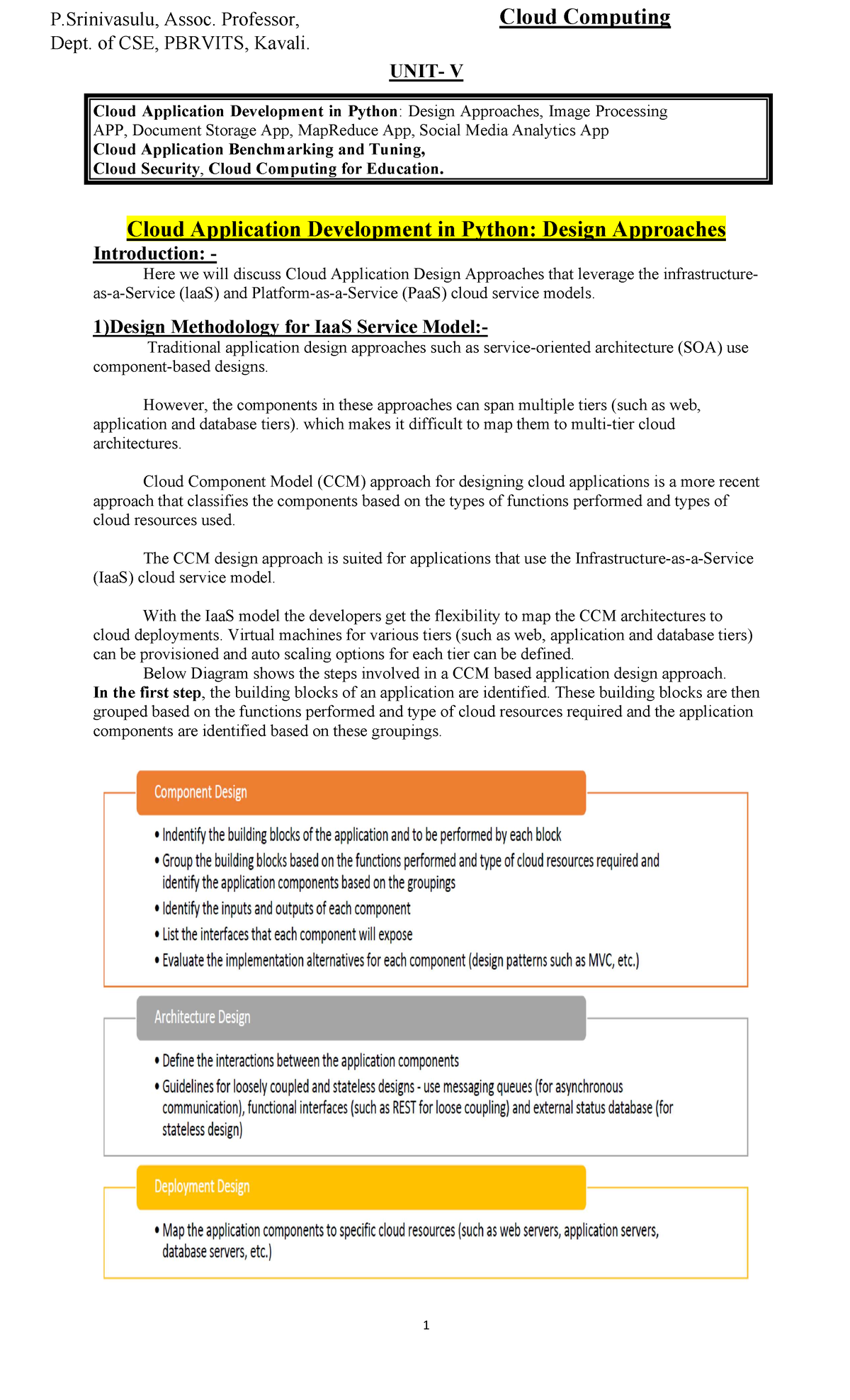 CC Unit-5 - Cloud computing is a subject for r19 regulation - P, Assoc. Professor, Dept. of CSE ...