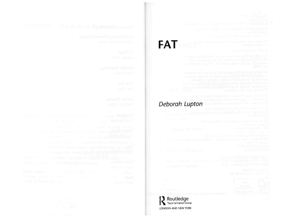 Lupton, Reframing Fat-Fat Activism and Size Acceptance Politics - LAR ...