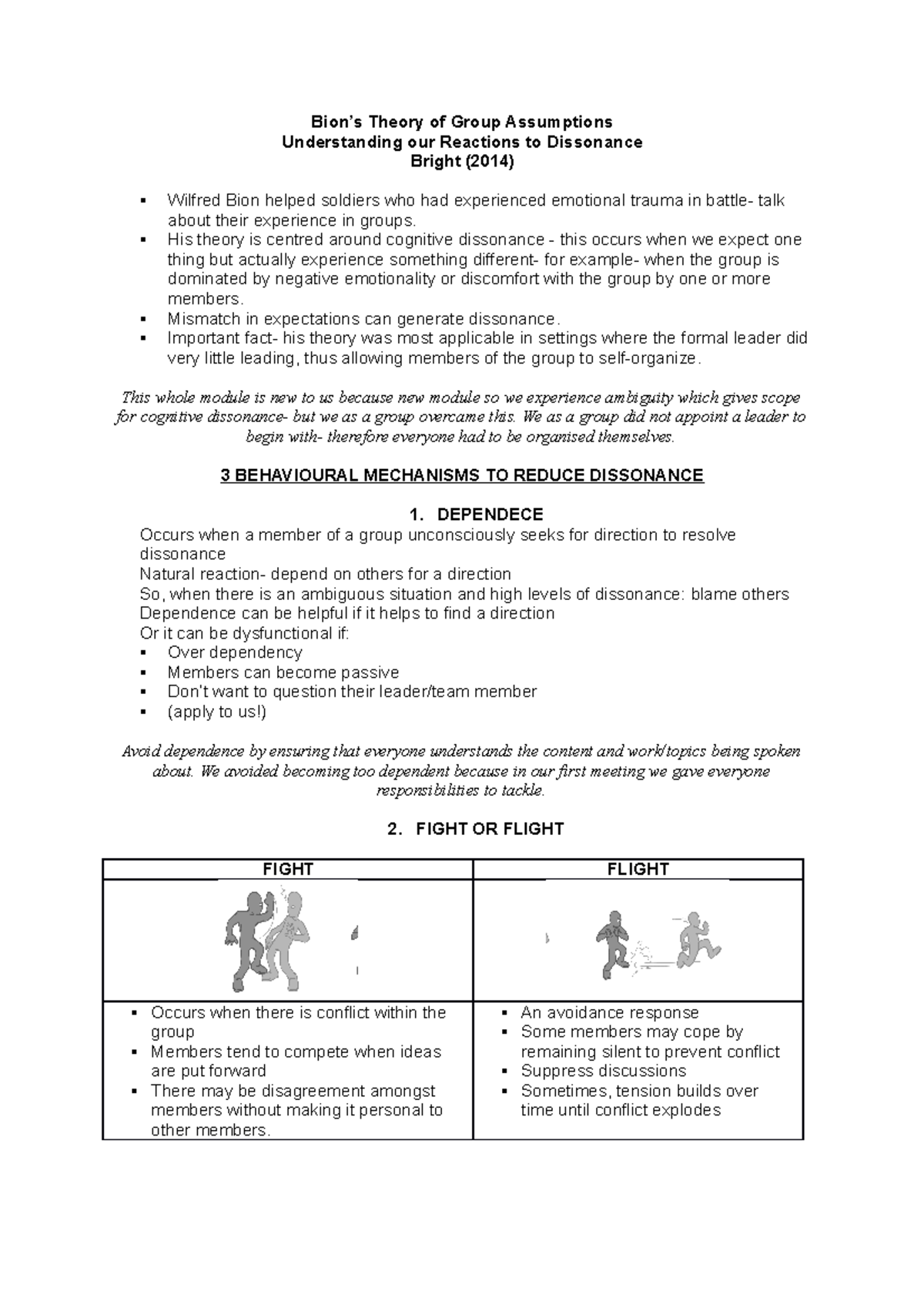 Bion's theory lecture notes - Bion’s Theory of Group Assumptions ...