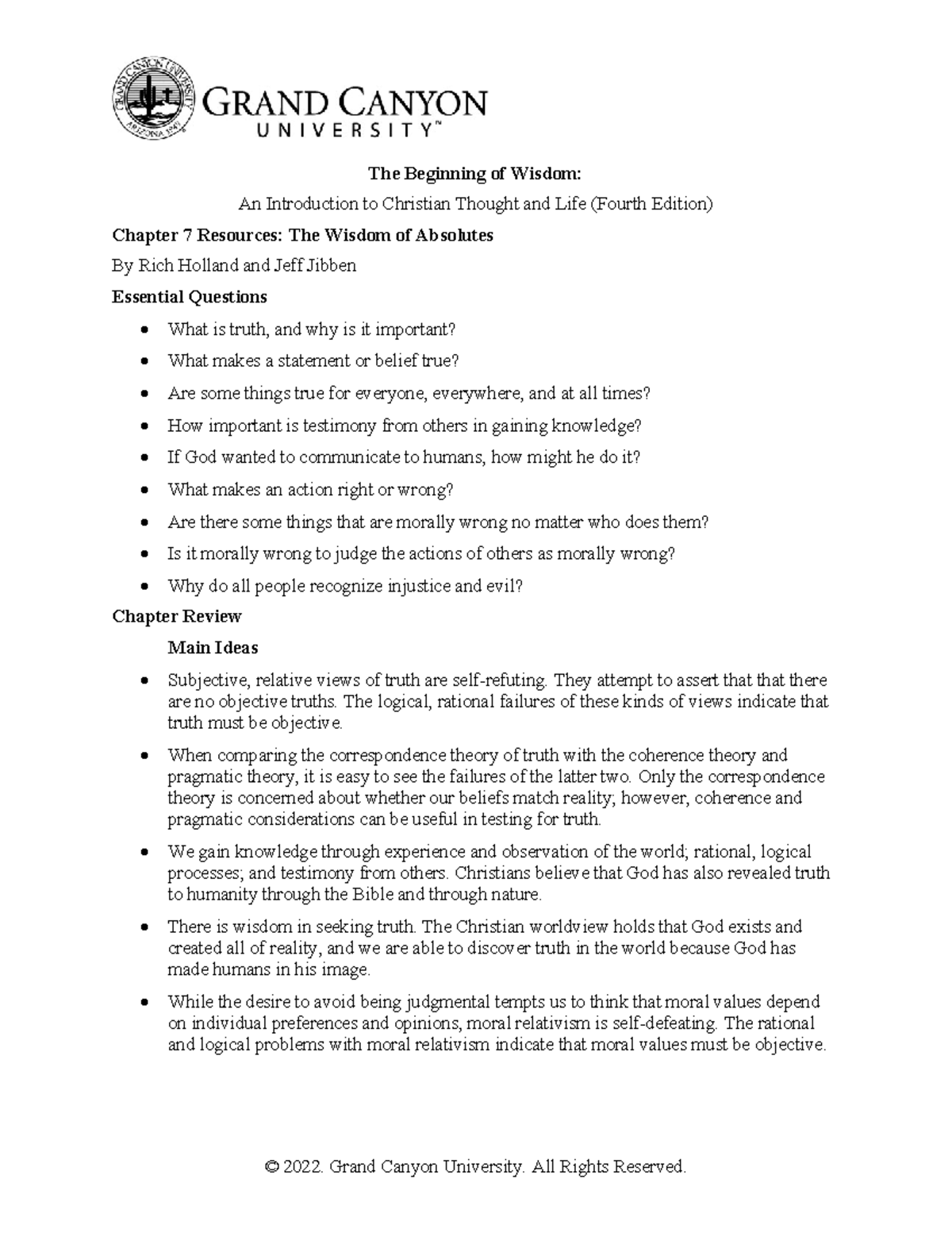 CWV V1 Ch07 The Wisdom Of Absolutes Resources - The Beginning of Wisdom ...