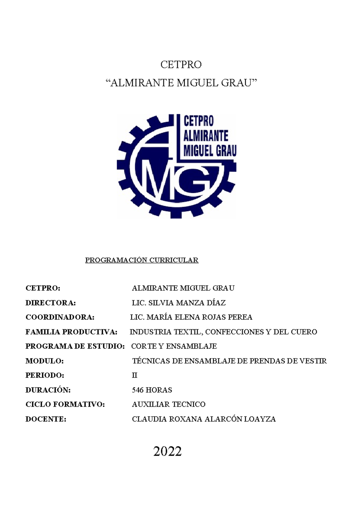 Programacion Corte Y Ensamble Modulo II 27-07 - CETPRO “ALMIRANTE MIGUEL GRAU” PROGRAMACIÓN ...