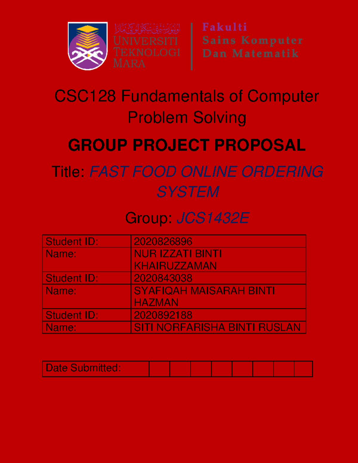 CSC128 Proposal - Food Management System - CSC128 Fundamentals of Computer Problem Solving GROUP ...