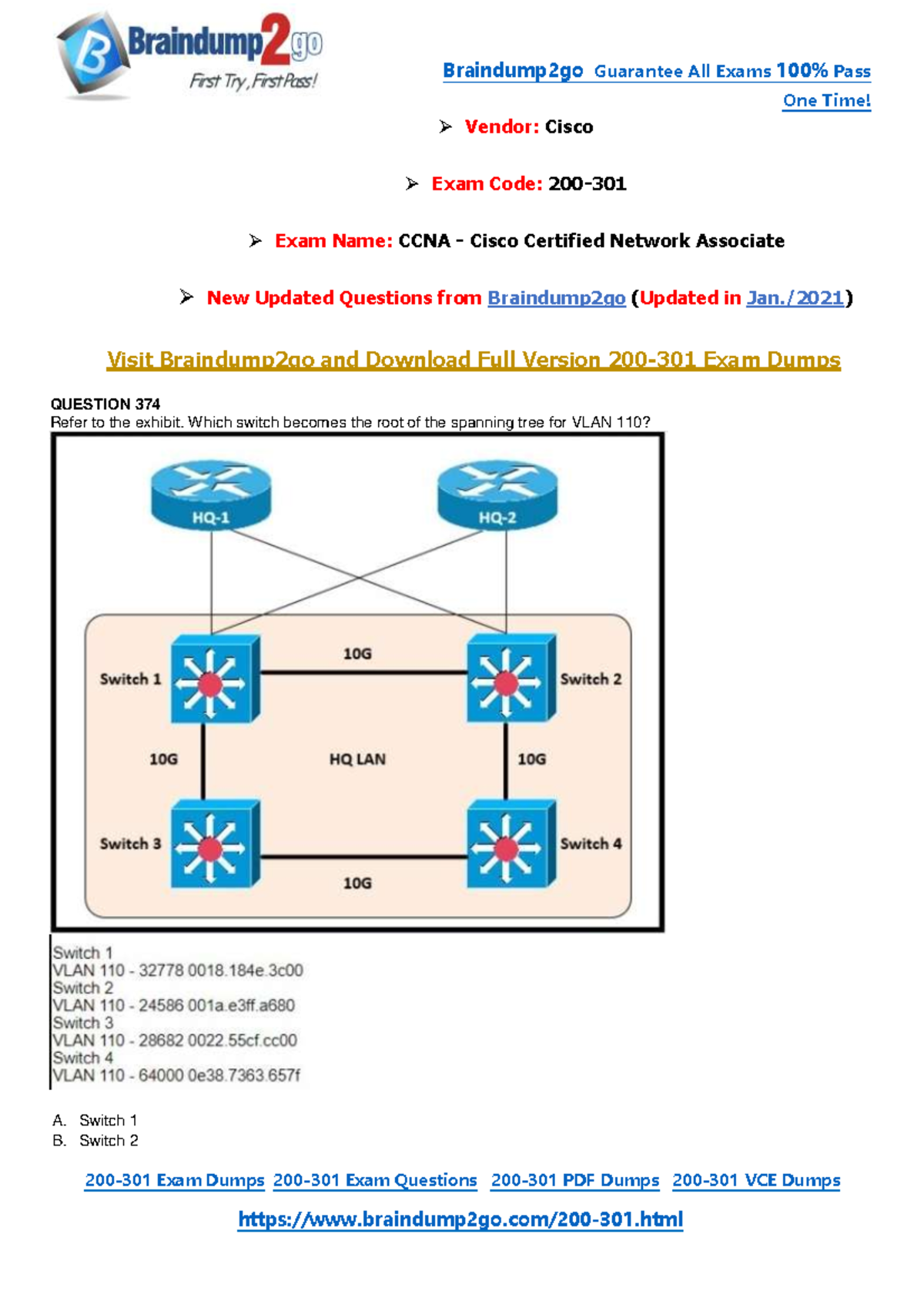 [2021-January-New]Braindump 2go 200-301 PDF Dumps and 200-301 VCE Dumps ...