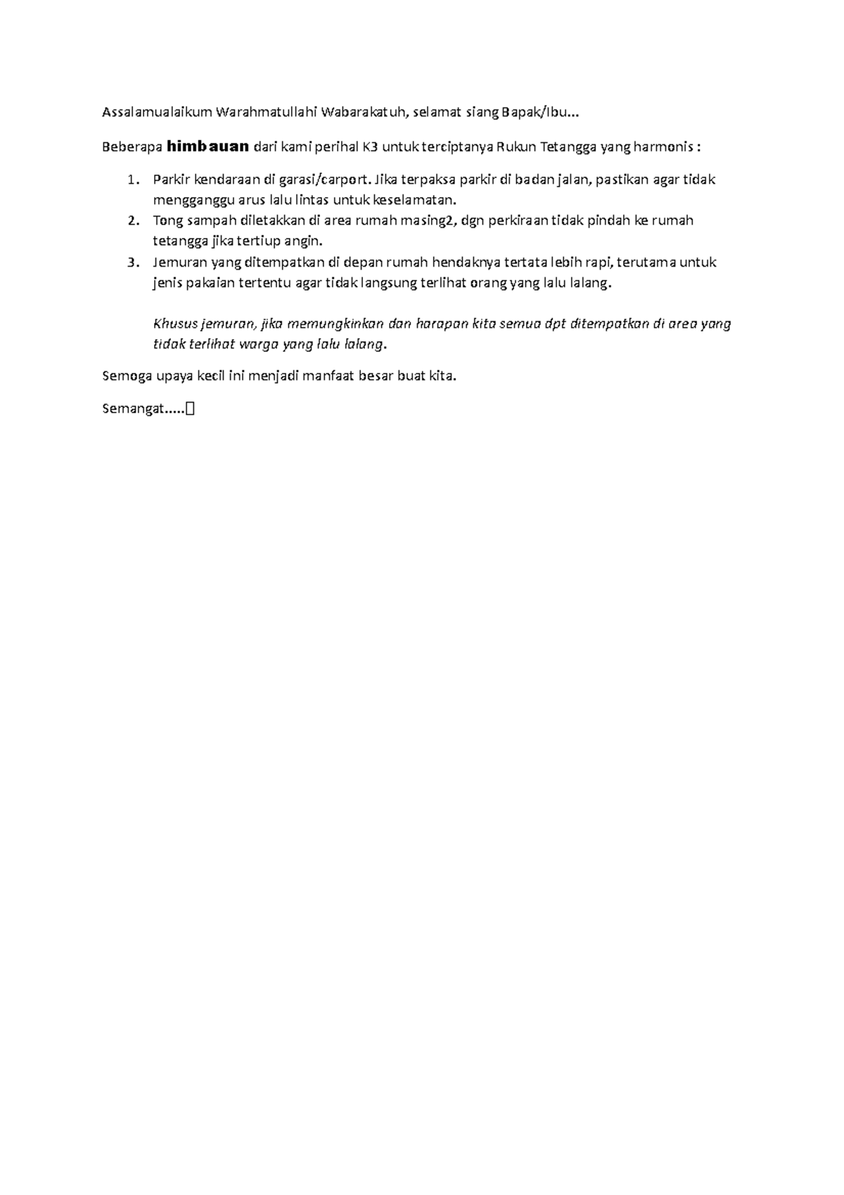 Himbauan k3 - asd - Assalamualaikum Warahmatullahi Wabarakatuh, selamat ...