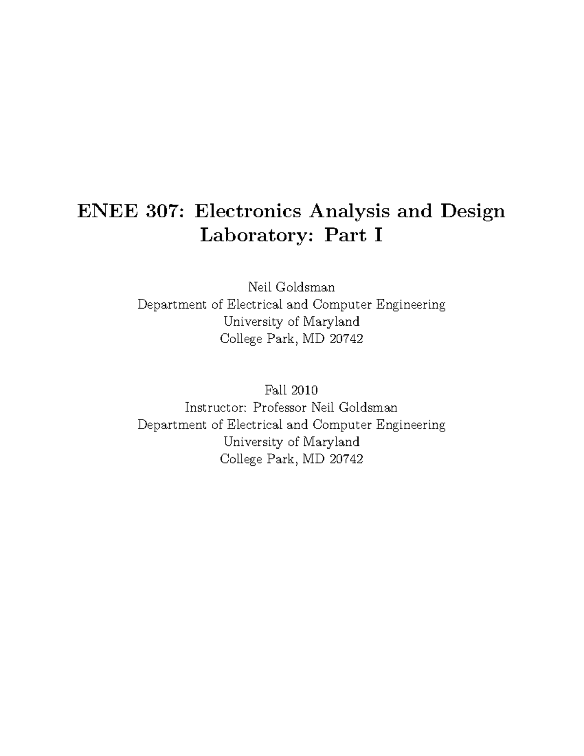 Lab Manual Part 1 - Labs 1-5 - ENEE 307: Electronics Analysis and ...