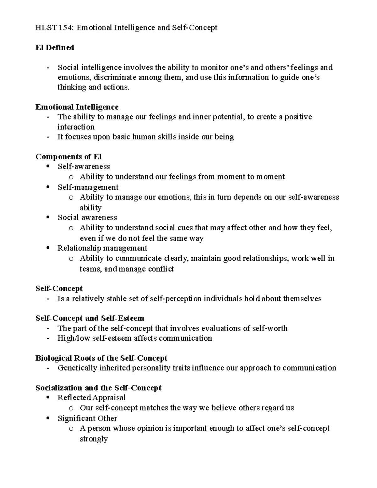 HLST 154 LEC 10 El and Self-Concept - HLST 154: Emotional Intelligence ...
