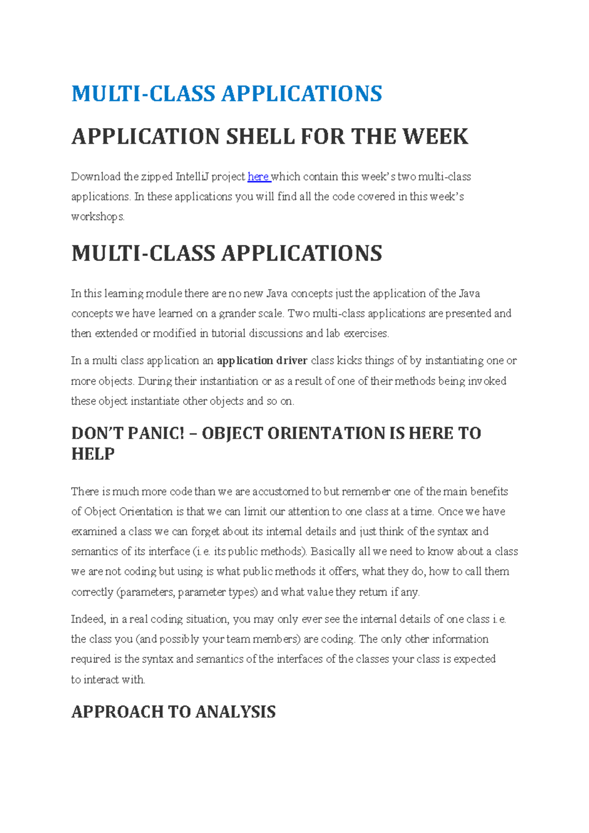 Week 10 Pre-reading material - MULTI-CLASS APPLICATIONS APPLICATION ...