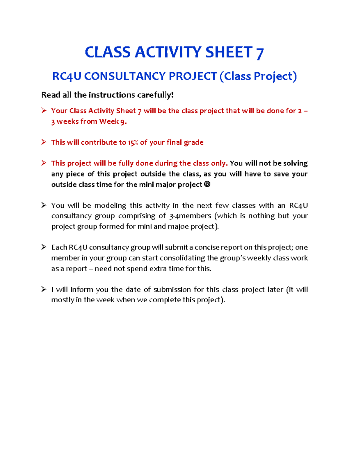 Class Activity Sheet 7 (Class Project) - CLASS ACTIVITY SHEET 7 RC4U ...