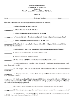 District MATH QUIZ BEE Grade V 2018 - DISTRICT MATH QUIZ BEE GRADE V ...