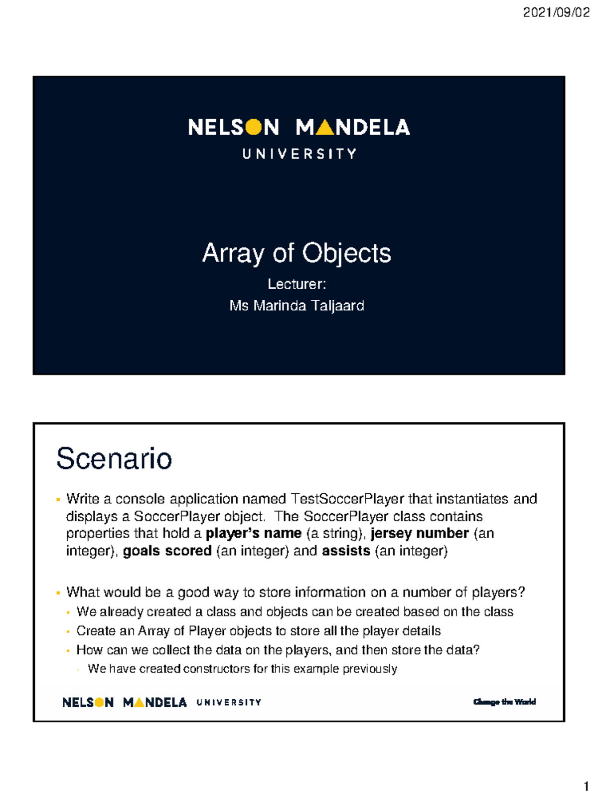 Lecture 03b Array Of Objects Array Of Objects Lecturer Ms Marinda 2170