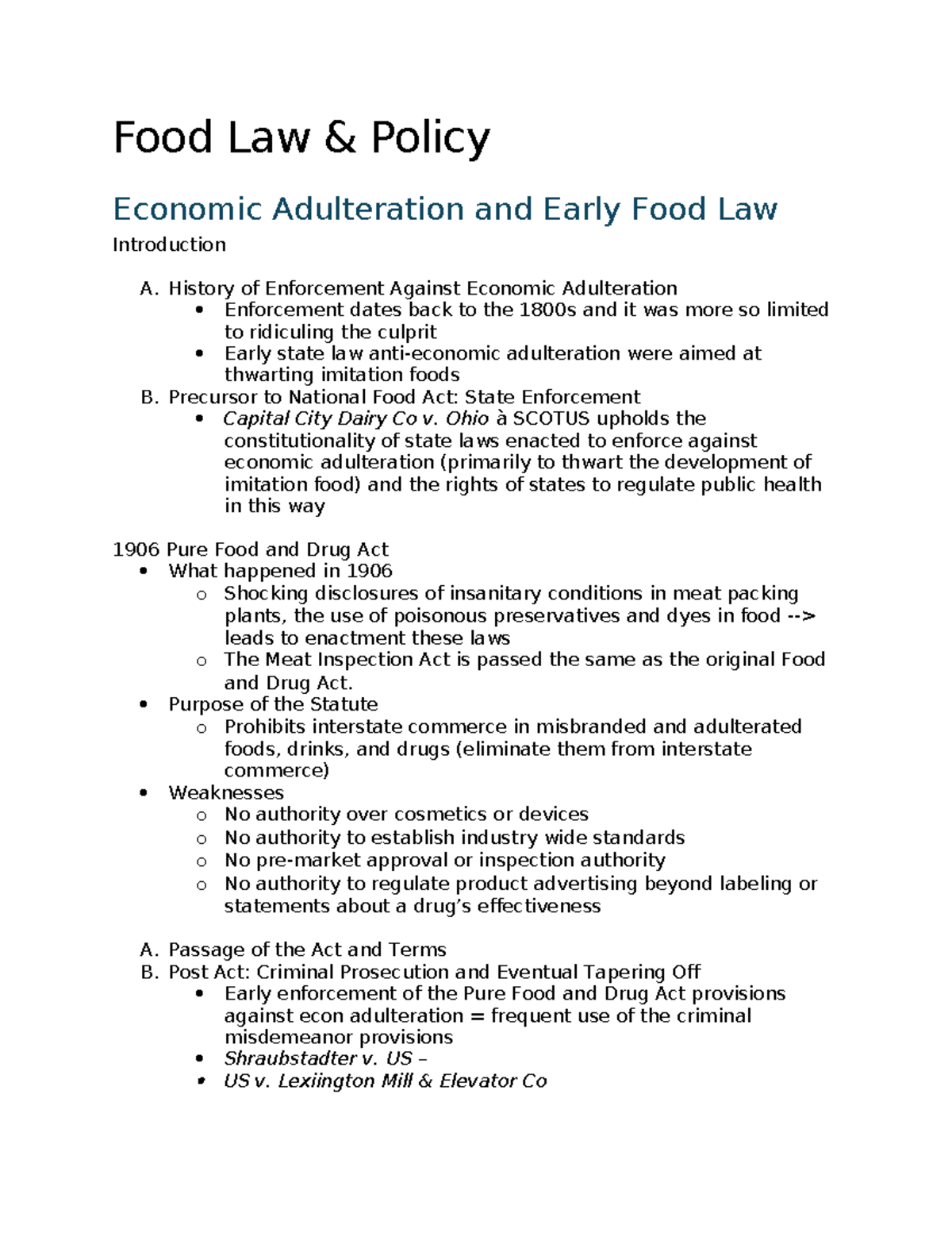 Food Law - Summary Food And Drug Law - Food Law & Policy Economic ...