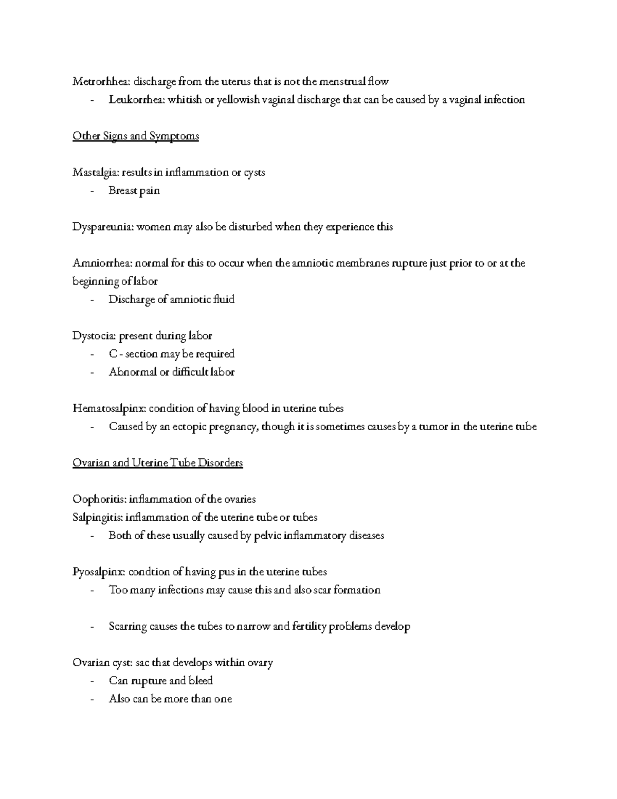Medical Terminology Notes - Chapter 11 part 3 - Metrorhhea: discharge ...