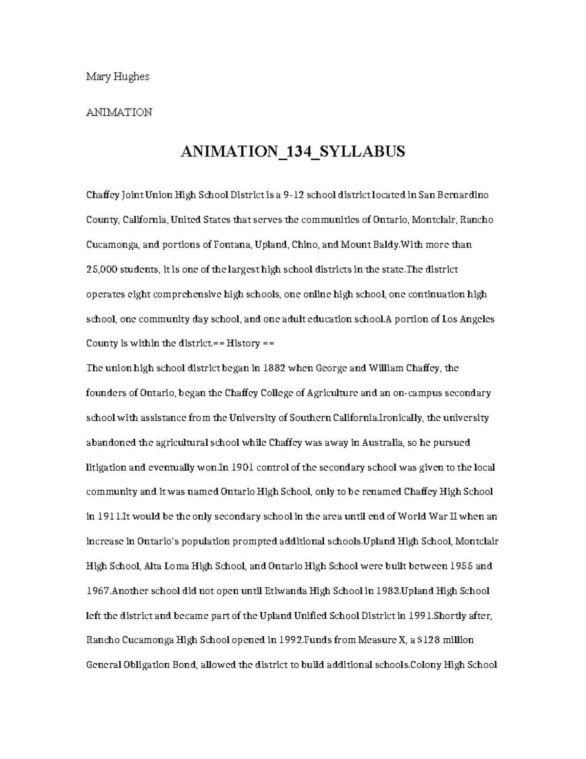 Animation 134 Syllabus - Mary Hughes ANIMATION ANIMATION_134_SYLLABUS ...