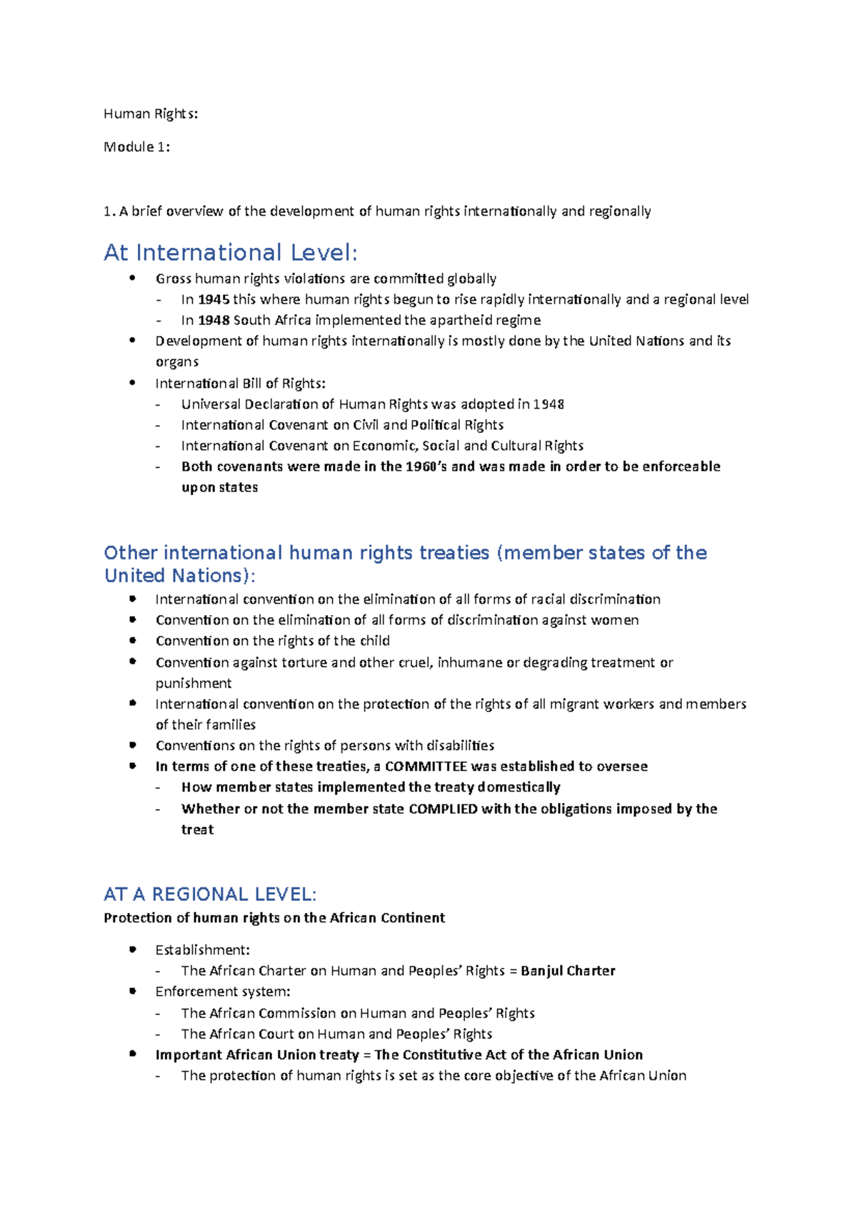 Human Rights Module 1 - proper notes here you going to pass nicely ...
