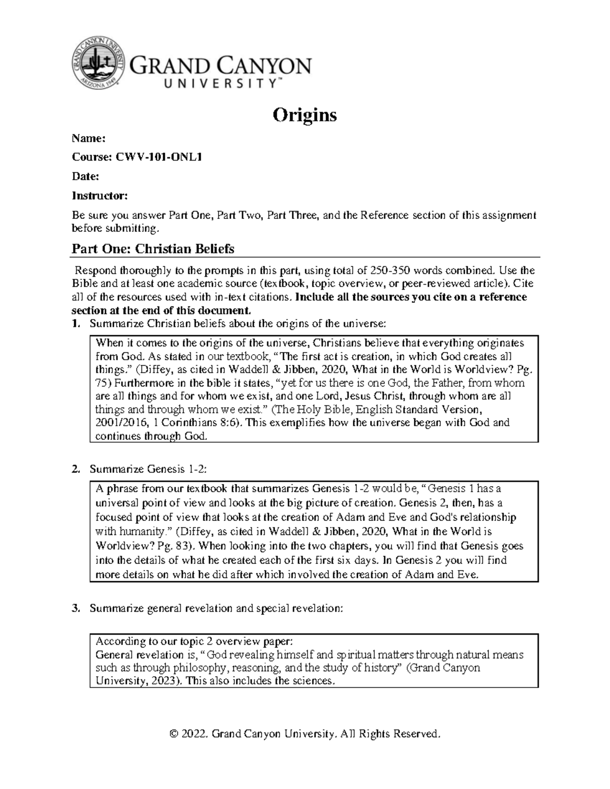 CWV 101 301 RS T2Origins Online - © 2022. Grand Canyon University. All ...