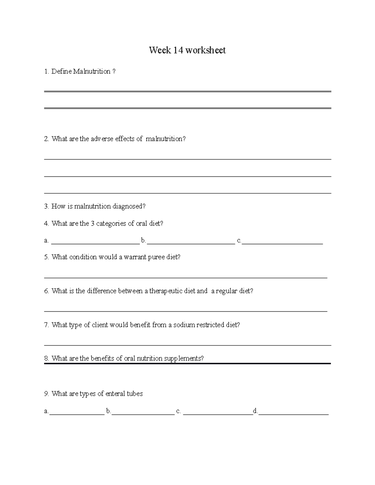 Week 14 worksheet-1 - Notes on Nutrition - Week 14 worksheet Define ...