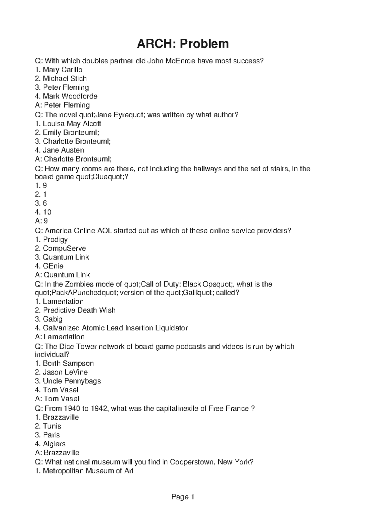 ARCH123 Homework Help 3 - ARCH: Problem Q: With which doubles partner ...