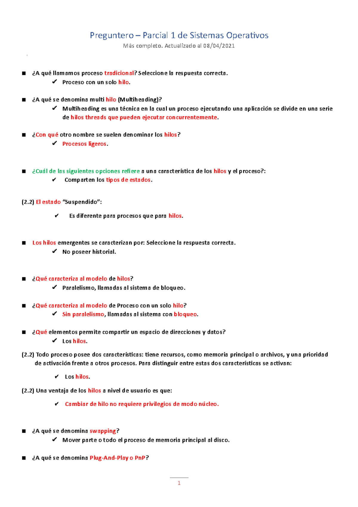 Sistemas Operativos Primer Parcial - Preguntero – Parcial 1 de Sistemas Operativos Más completo ...