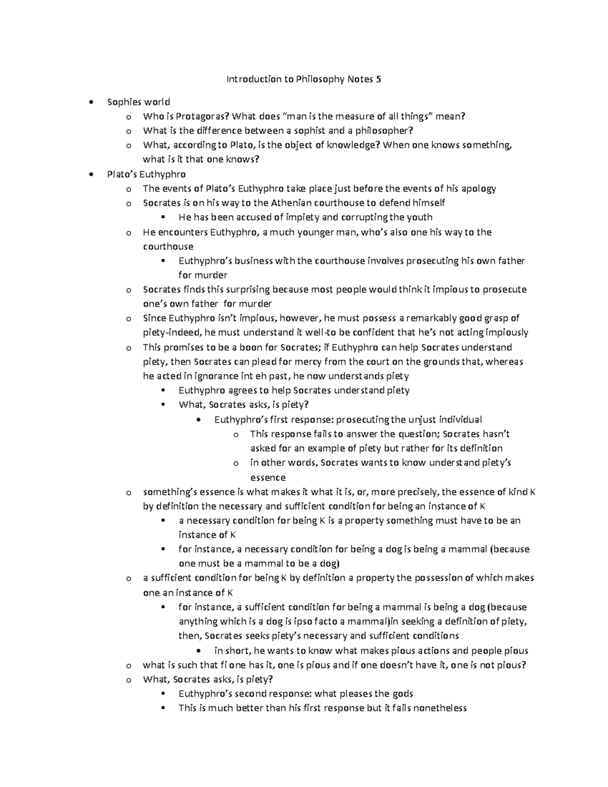 Introduction to Philosophy Notes 5 - In that case, however, Euthyphro’s ...