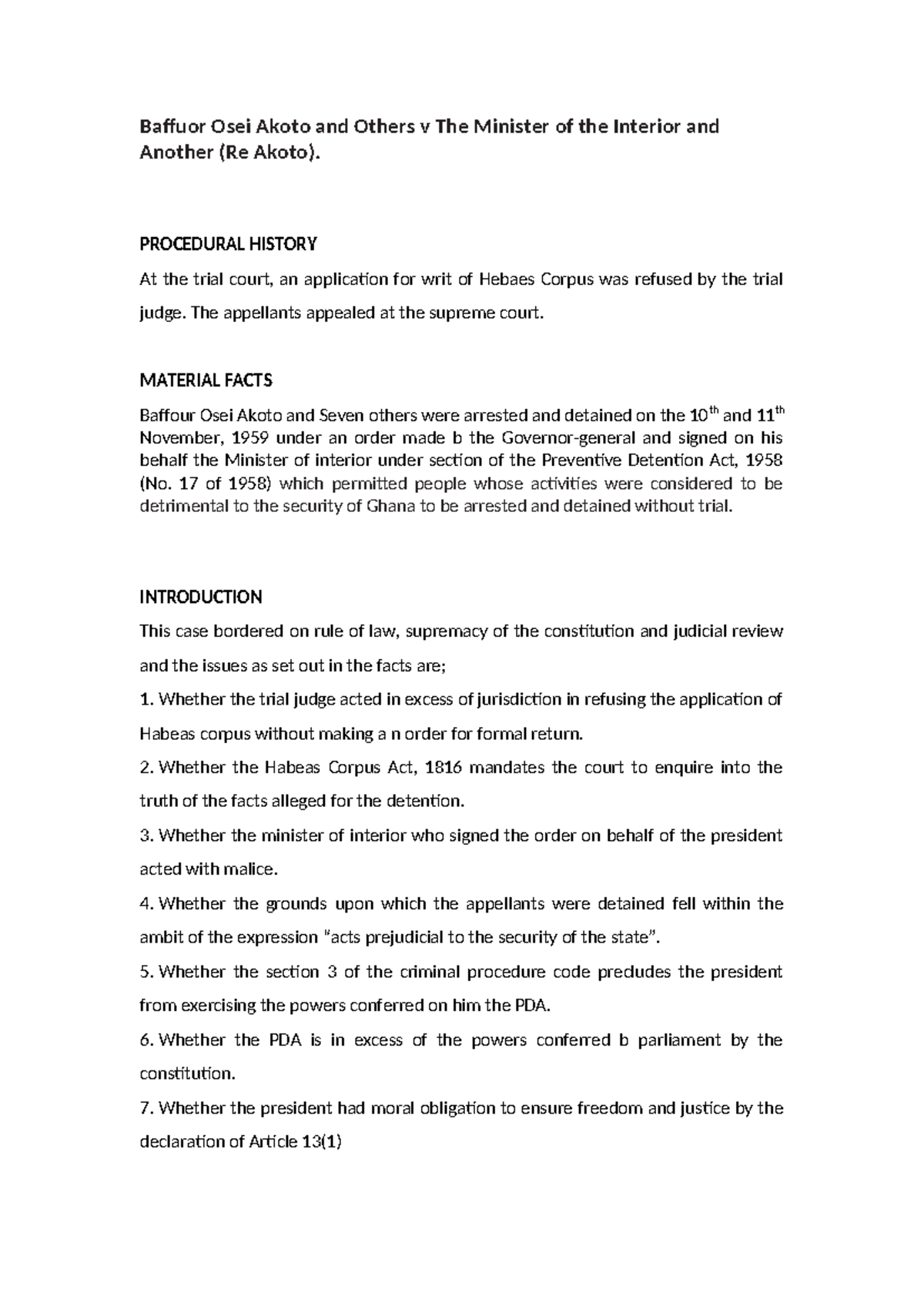 RE Akoto AND 7 Others - Summary Constitutional law - Baffuor Osei Akoto ...