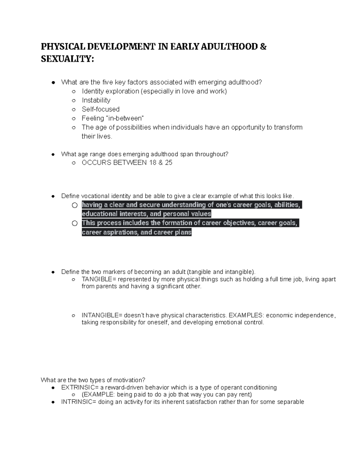 Human Development EXAM 3 Study Guide - PHYSICAL DEVELOPMENT IN EARLY ...