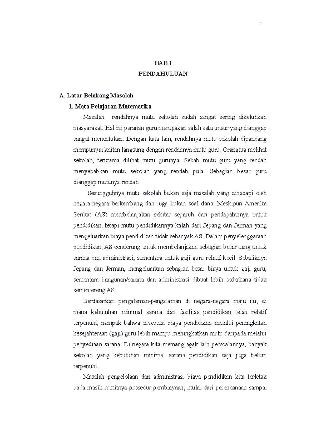 BAB I - sebagai contoh PTK - BAB I PENDAHULUAN A. Latar Belakang ...