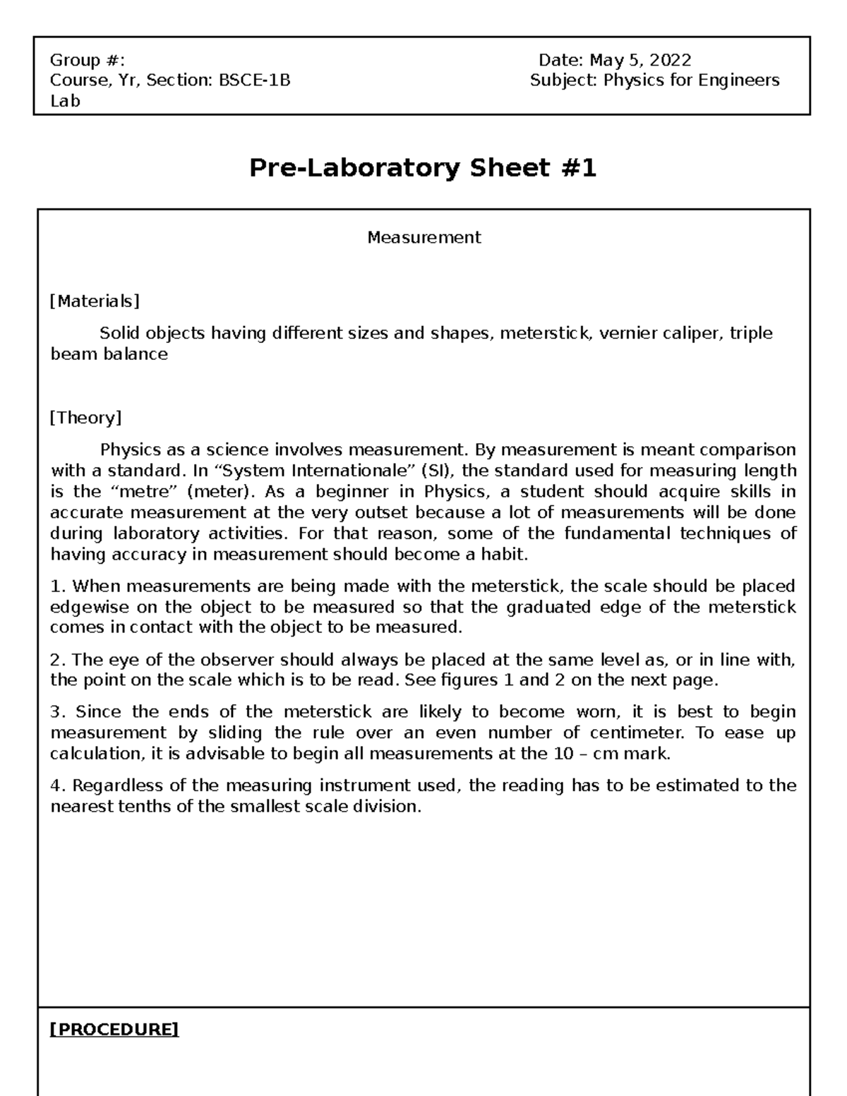 Experiment-1 - Physics as a science involves measurement. By ...