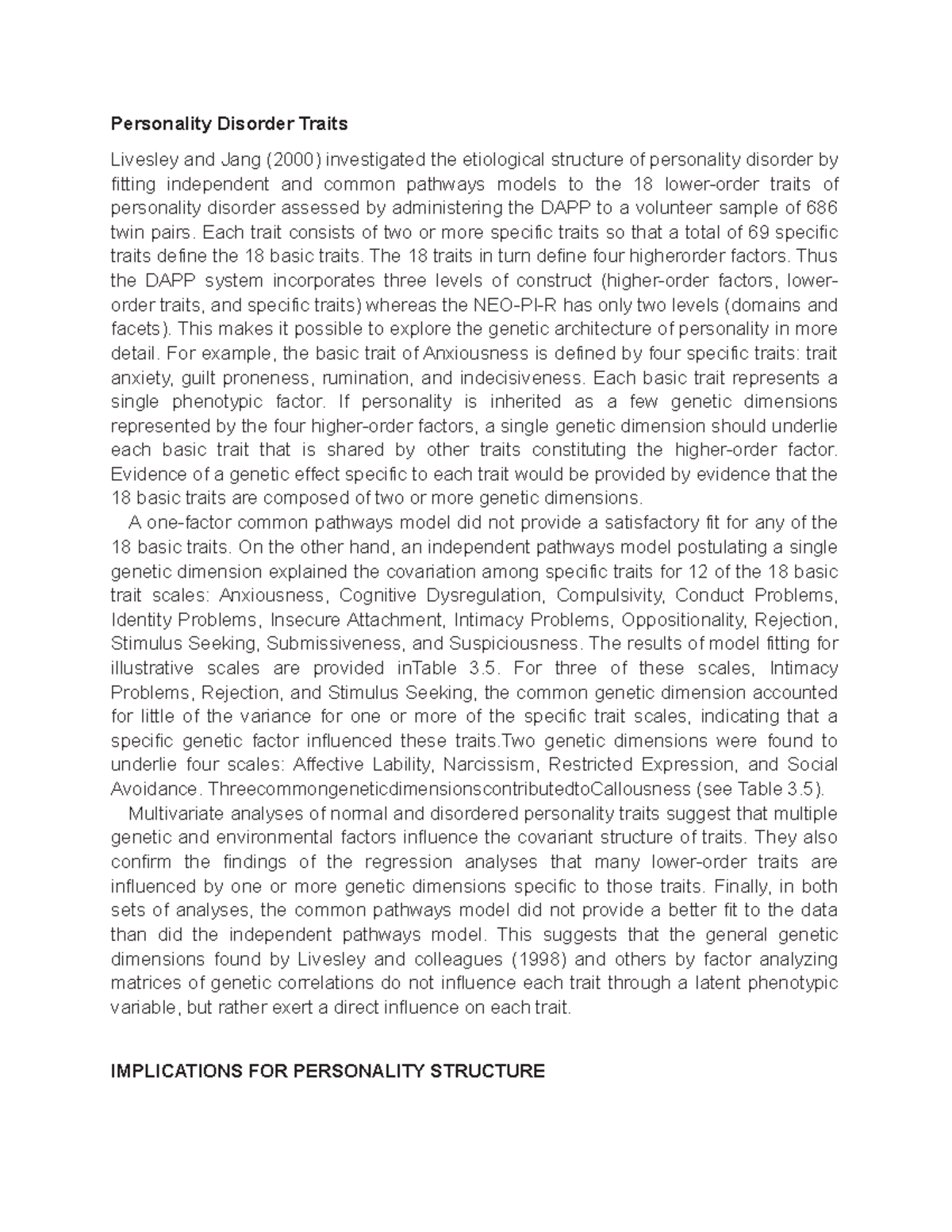 3.5 Genetic Basis of Personality Structure - Personality Disorder ...