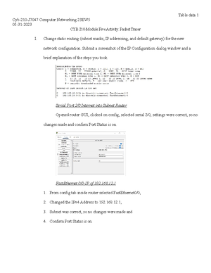 CYB-210 Project One Network Reconfiguration - CYB-210-T2701 Computer Networking 21EW Student ID ...