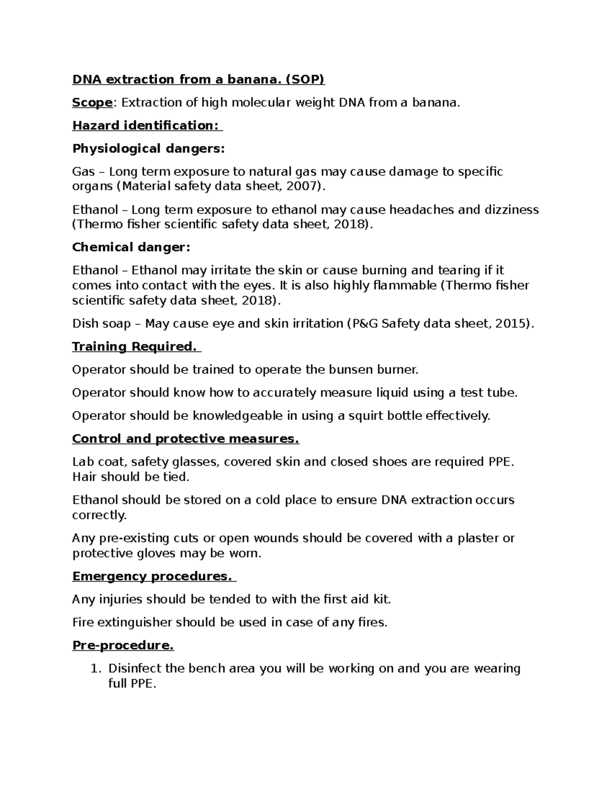 SOP 2020 - Standard of procedure - DNA extraction from a banana. (SOP ...