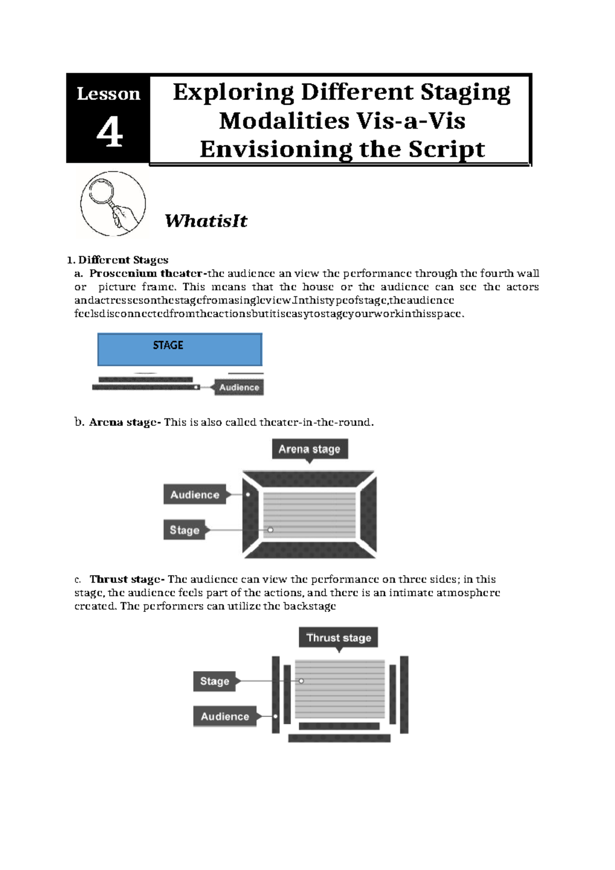 Lesson 4 Module 4 - STAGE Lesson 4 Exploring Different Staging ...