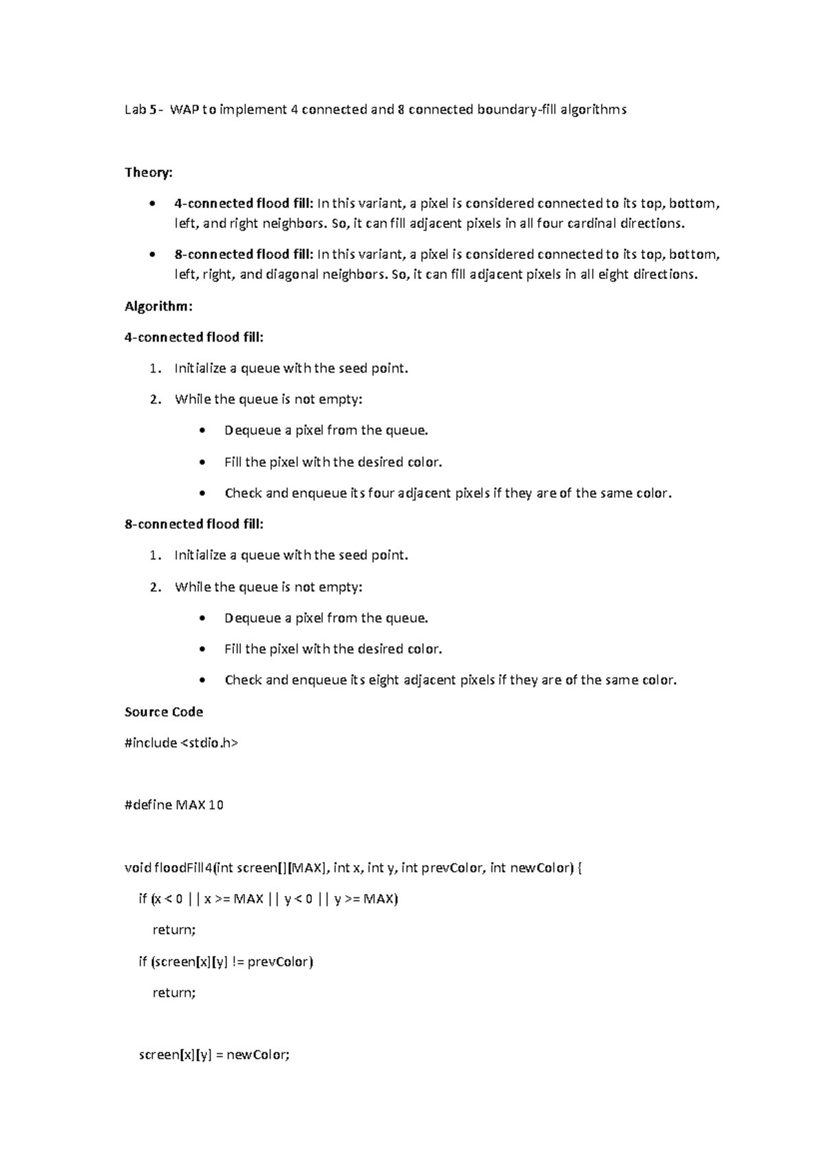 Lab 5 cg shital - nice good - Lab 5 - WAP to implement 4 connected and ...