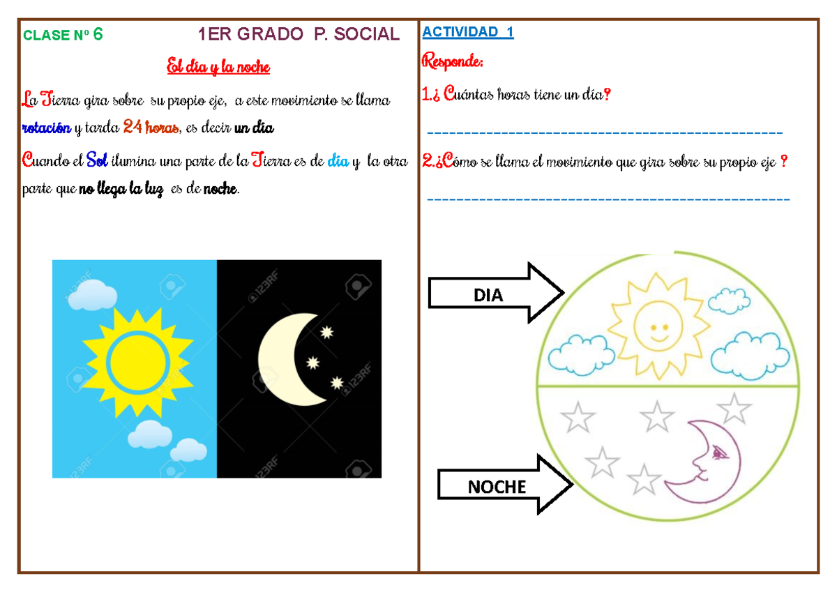 Clase Nº 6 - EL DIA Y LA Noche - CLASE Nº 6 1ER GRADO P. SOCIAL El día ...