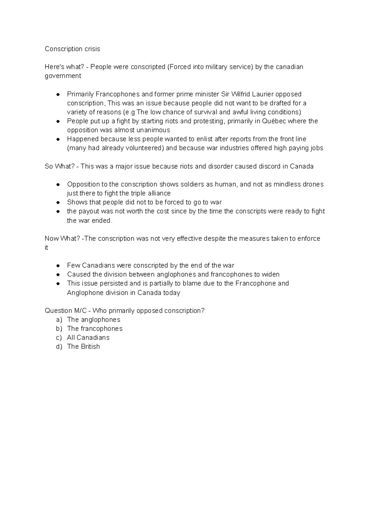 History - Conscription - Conscription crisis Here's what? - People were ...