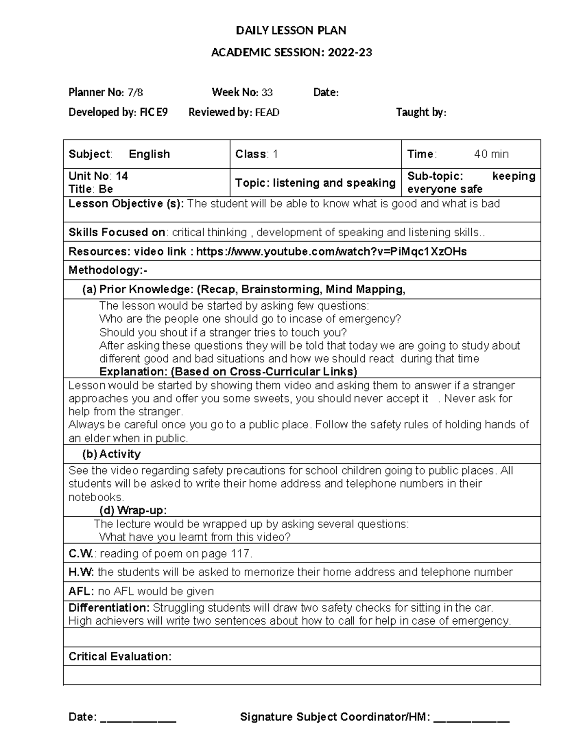 Lesson Planner method for Grade 7 bed - DAILY LESSON PLAN ACADEMIC ...