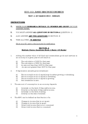 ECO 112 2020 Test 1 - PAST TEST - UNIVERSITY OF BOTSWANA DEPARTMENT OF ...