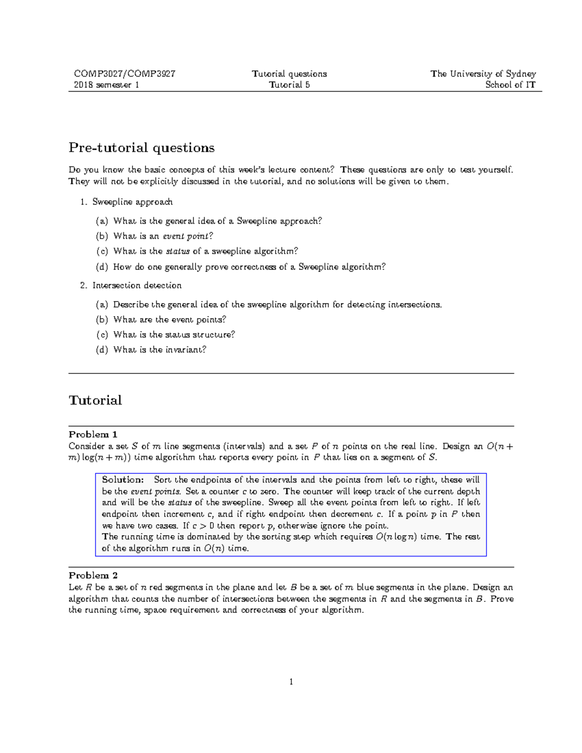 Tutorial 05 Solutions Comp3027 Comp3927 Tutorial Questions The University Of Sydney 2018