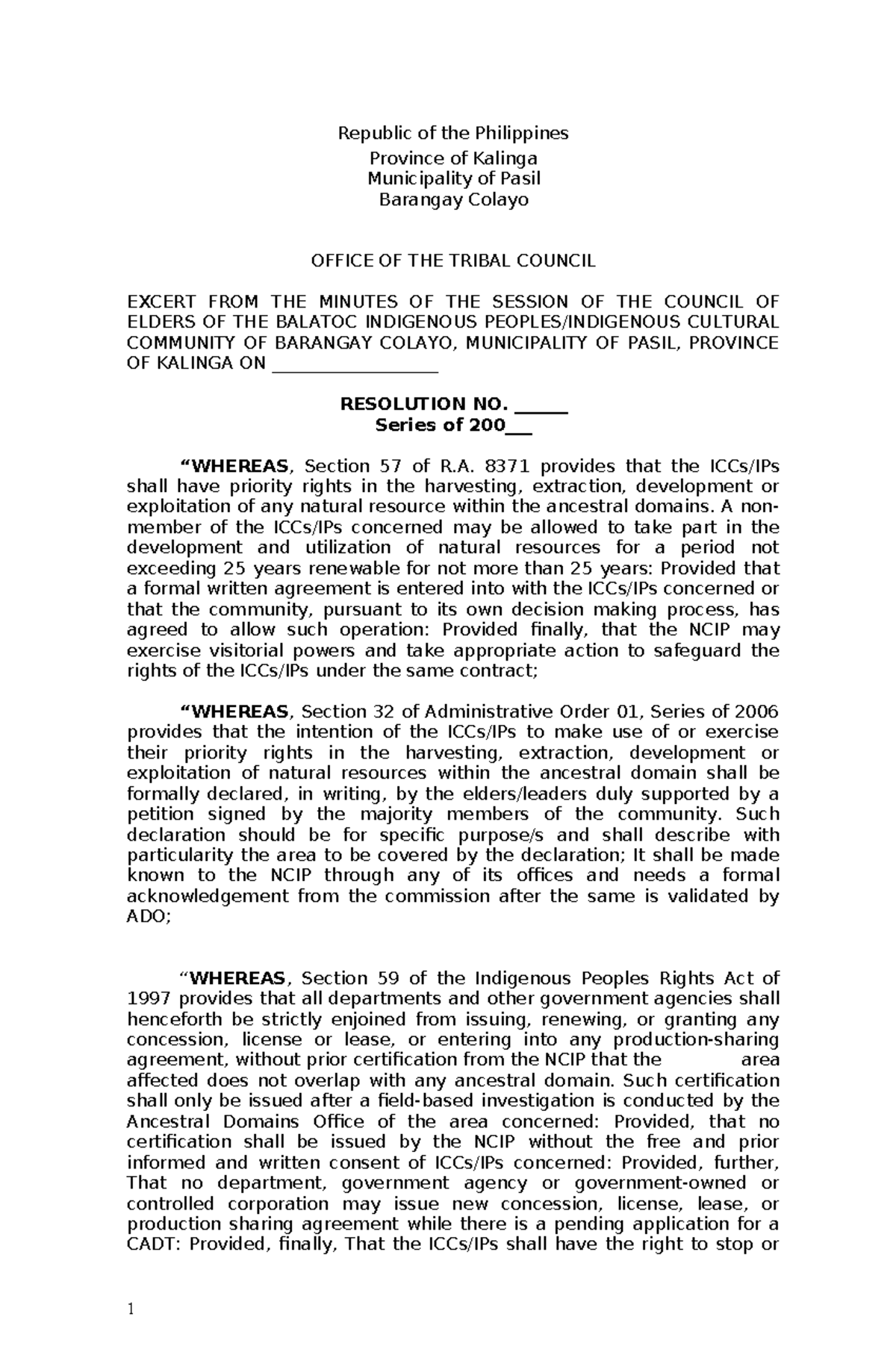 Balatoc - Republic of the Philippines Province of Kalinga Municipality ...